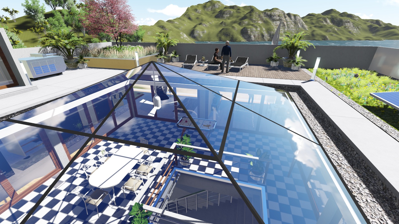 Roof Deck Vaulted Atrium – West View | Perelandra Design